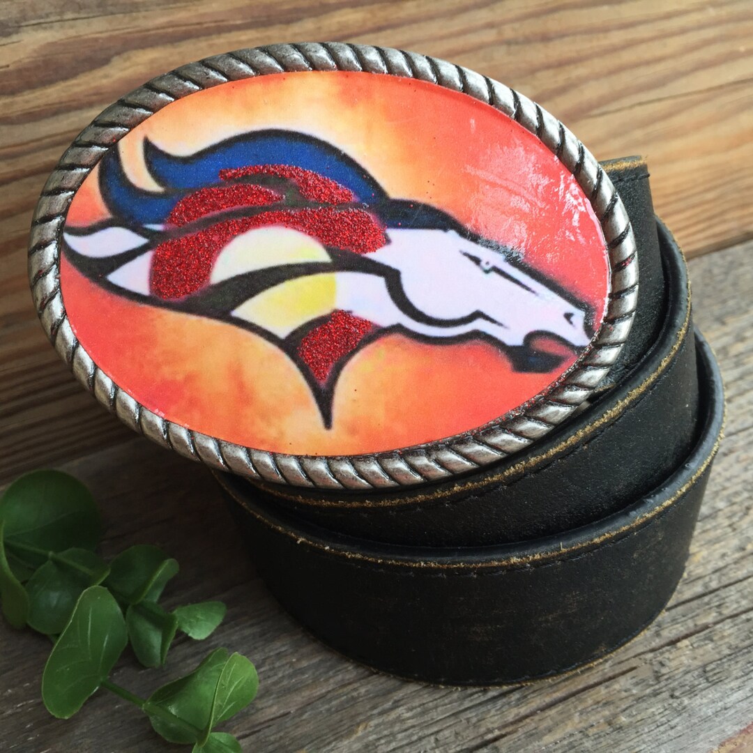 Denver Bronco Colorado Flag Buckle W/genuine Leather Belt, Belt Buckles ...