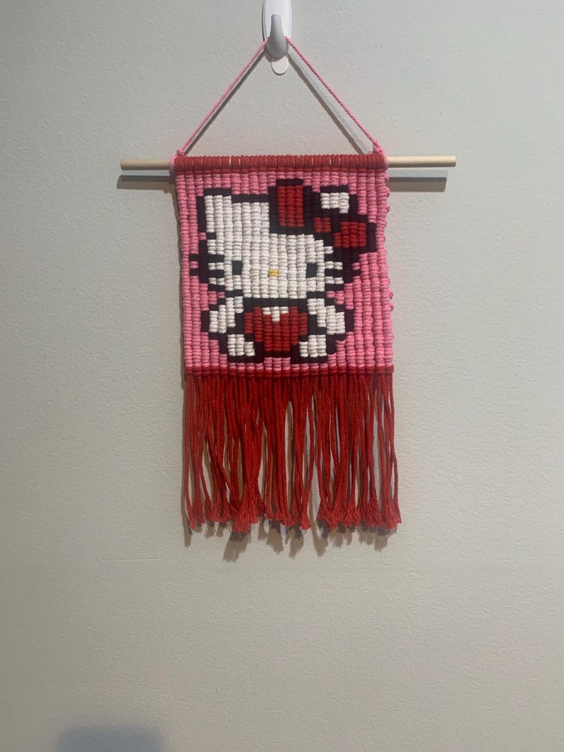 Hello Kitty Cat Macrame Wall Hanging, Girls Room Decor, Cute Girly Wall ...