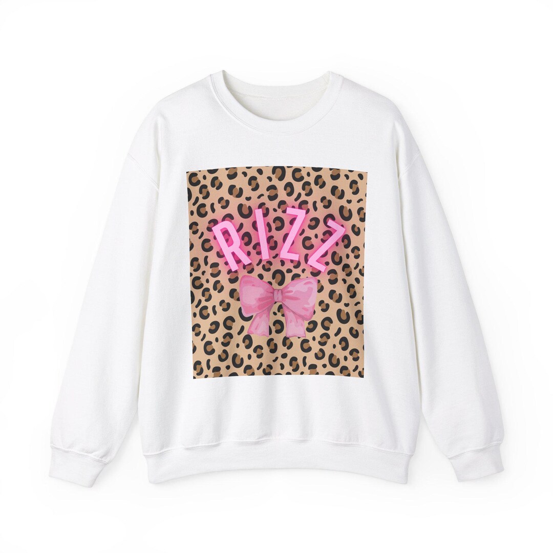 Rizz Leopard Print Bow Sweatshirt, Animal Print Gen Z Cozy Winter ...