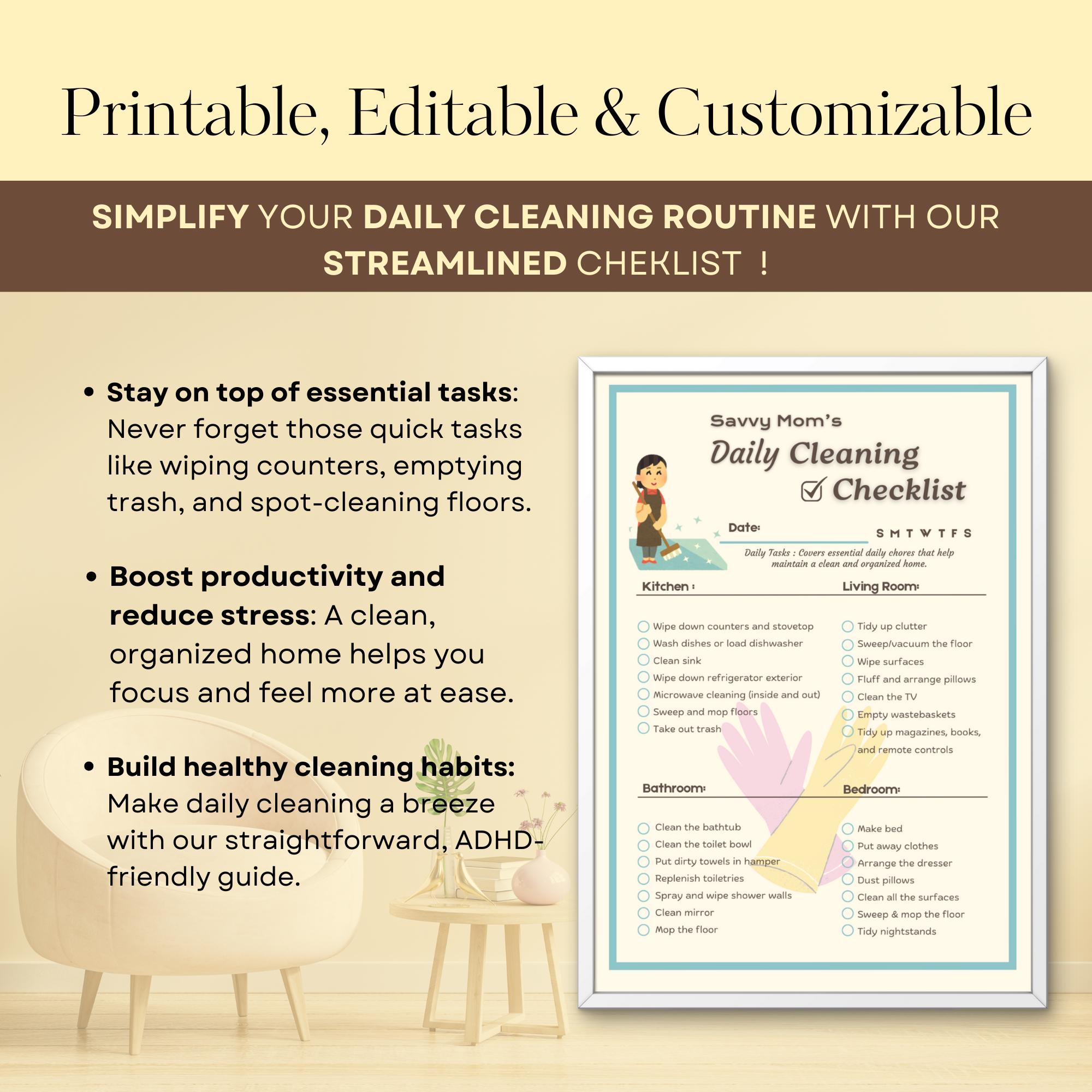 Cleaning Schedule Checklist Template Editable Chore Chart Cleaning ...