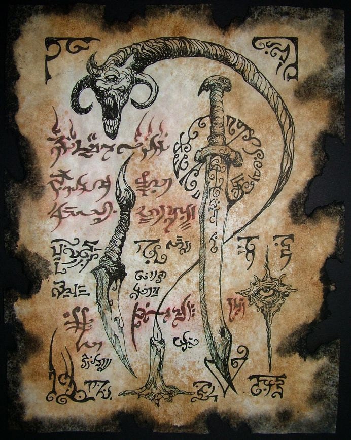 DEMON SWORD Cthulhu Larp Necronomicon Scrolls Dark Occult Witchcraft ...
