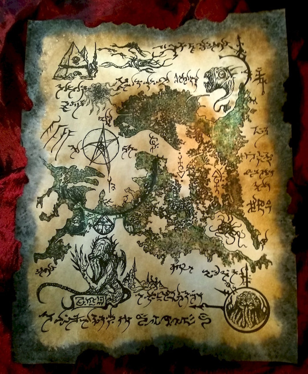 Cthulhu RLYEH MAP Larp Magic Rpg Prop Necronomicon Fragments Lovecraft ...