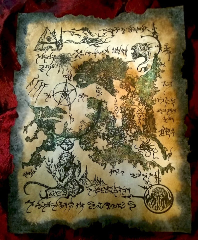 Cthulhu RLYEH MAP Larp Magic Rpg Prop Necronomicon Fragments Lovecraft ...