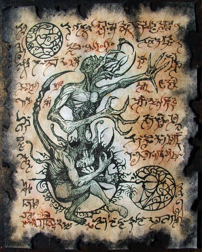 Cthulhu DEMON EXORCISM Necronomicon page occult horror | Etsy