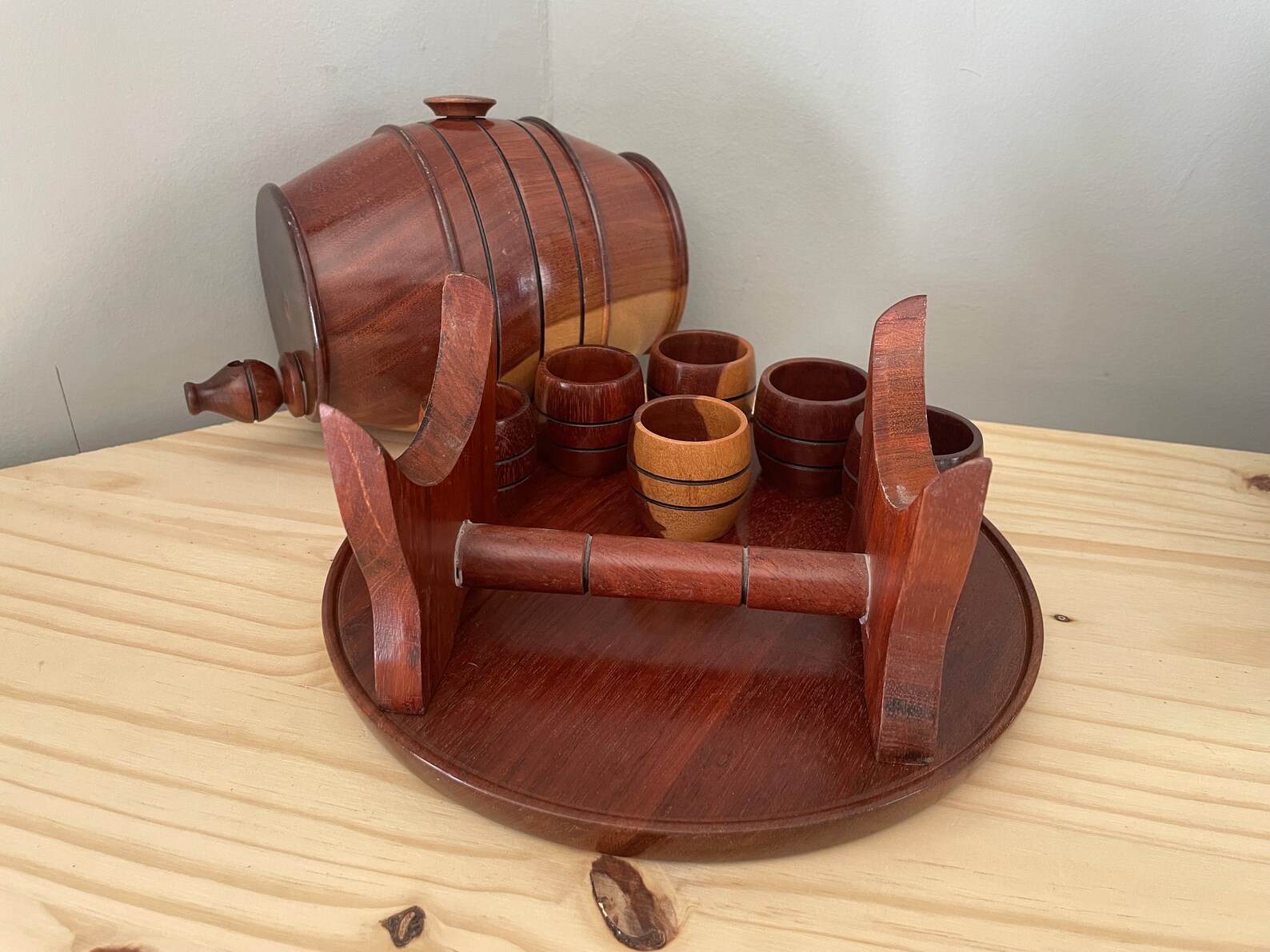 Vintage Wood Barrel Decanter Set With Wooden Shot Glasses | Rustic ...