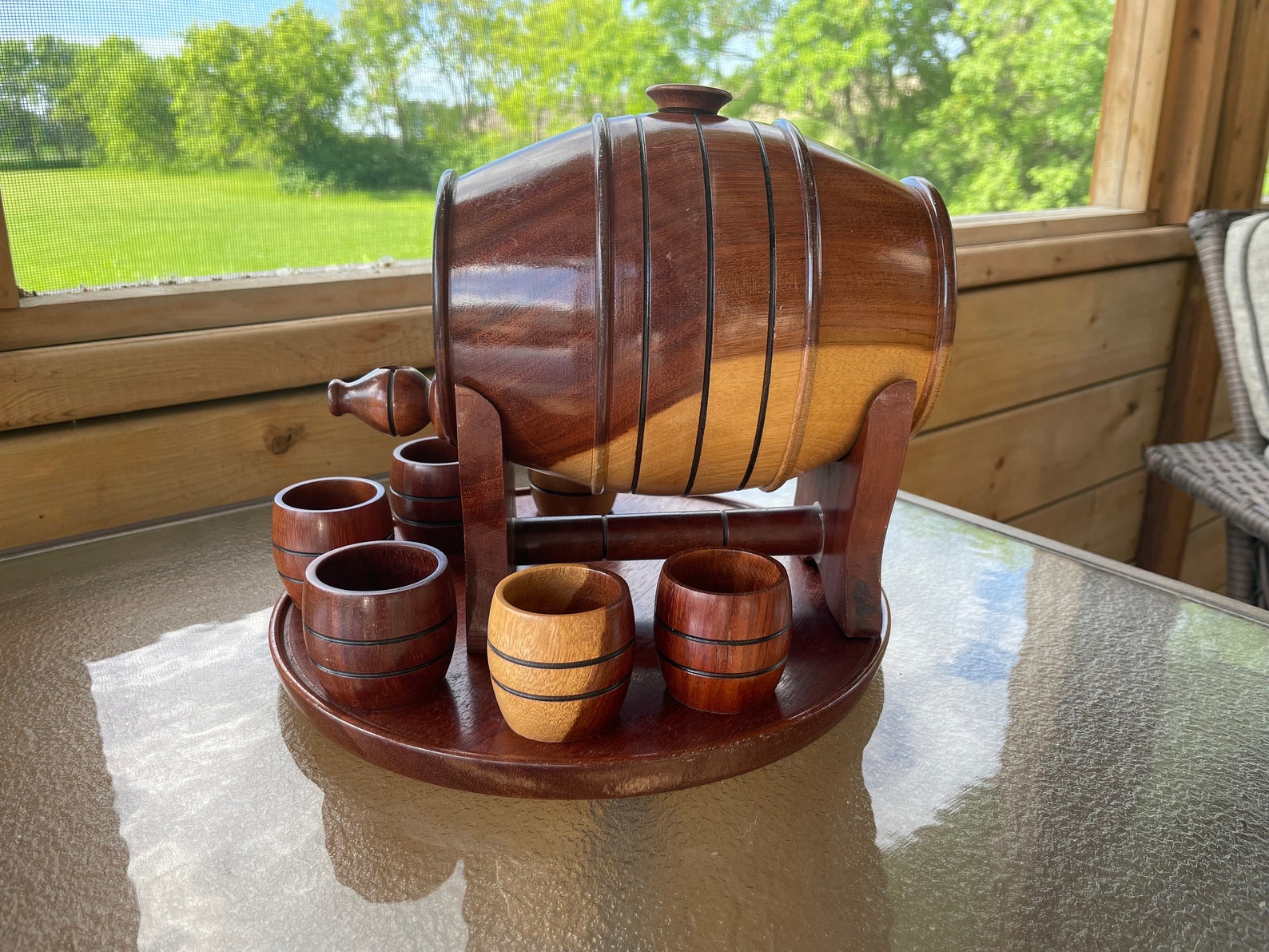 Vintage Wood Barrel Decanter Set With Wooden Shot Glasses | Rustic ...