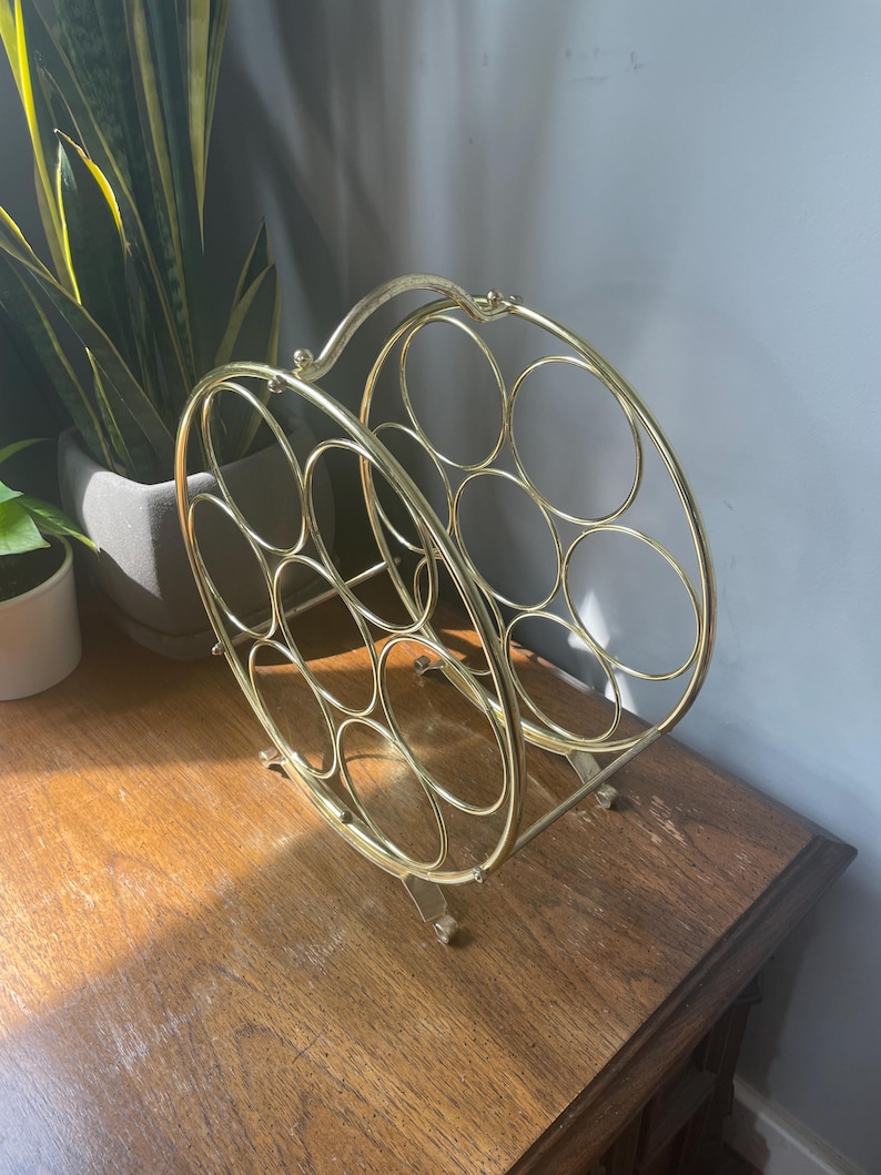 Brass Wine Rack - Vintage 7 Bottle Wine Rack - Round Table Top Wine ...