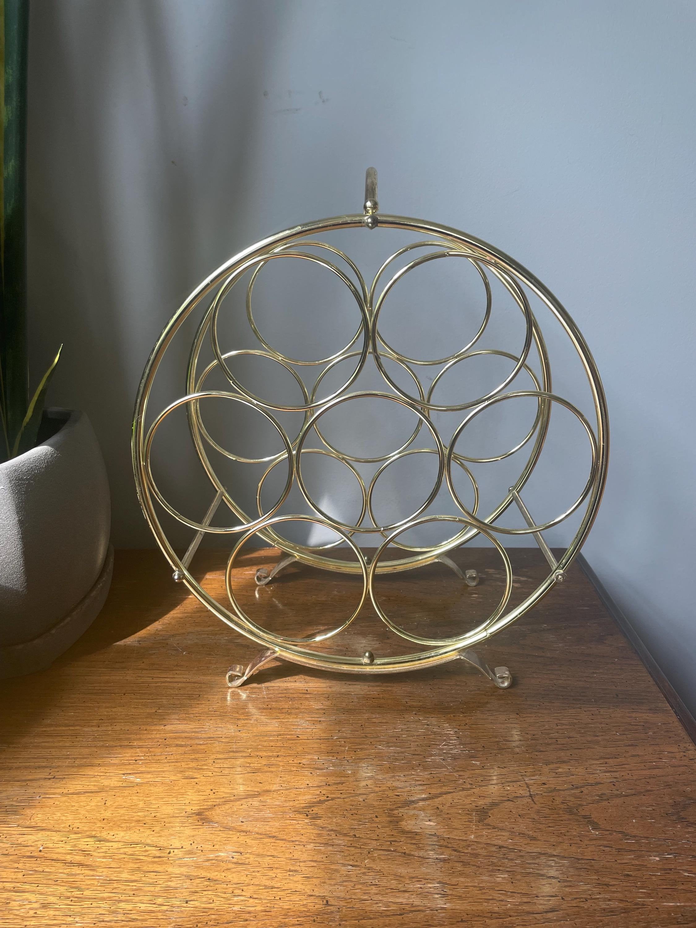Brass Wine Rack - Vintage 7 Bottle Wine Rack - Round Table Top Wine ...