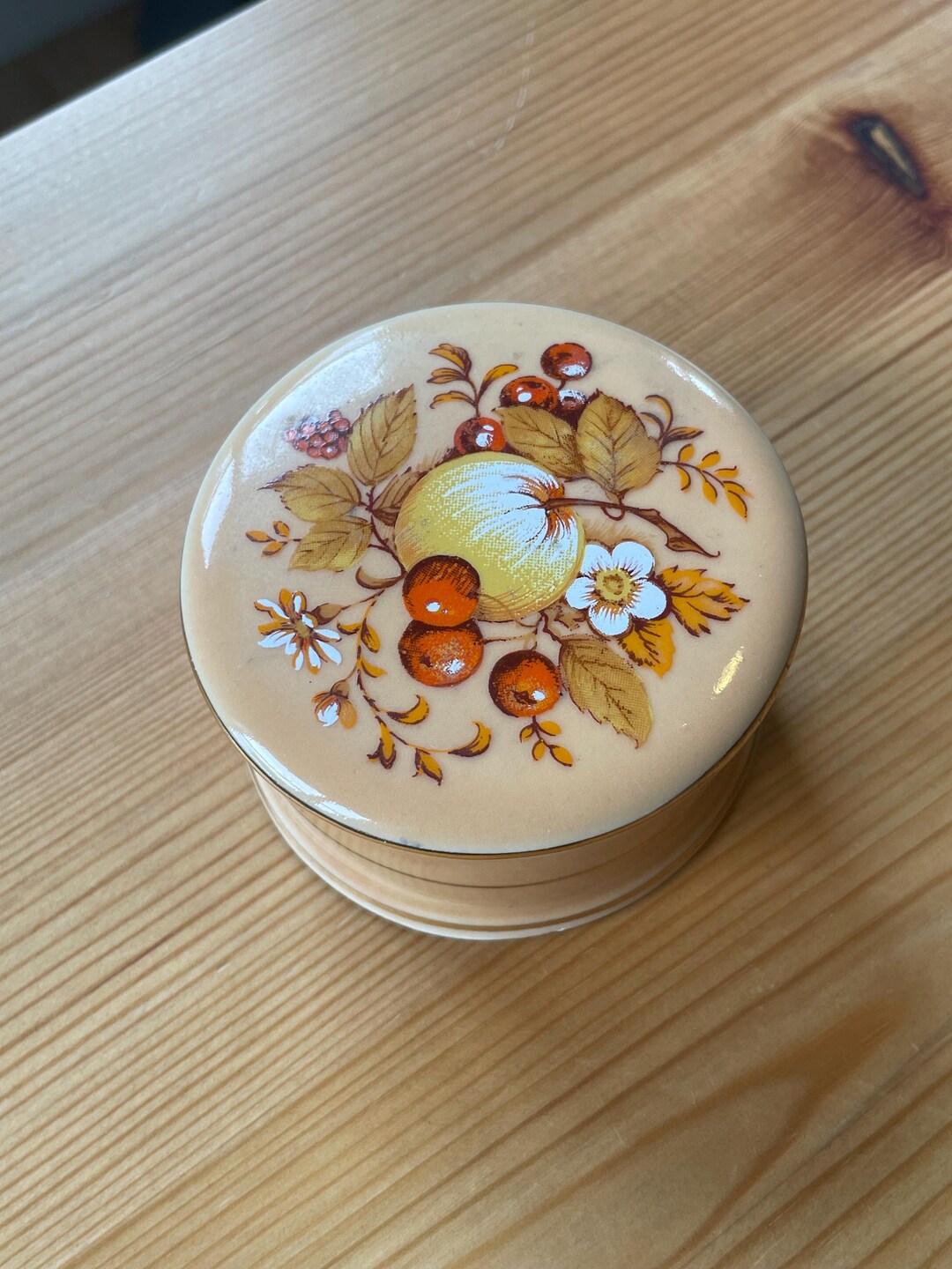 Vintage Sadler England "autumn Gold" Lidded Trinket Dish - 3" Diameter ...