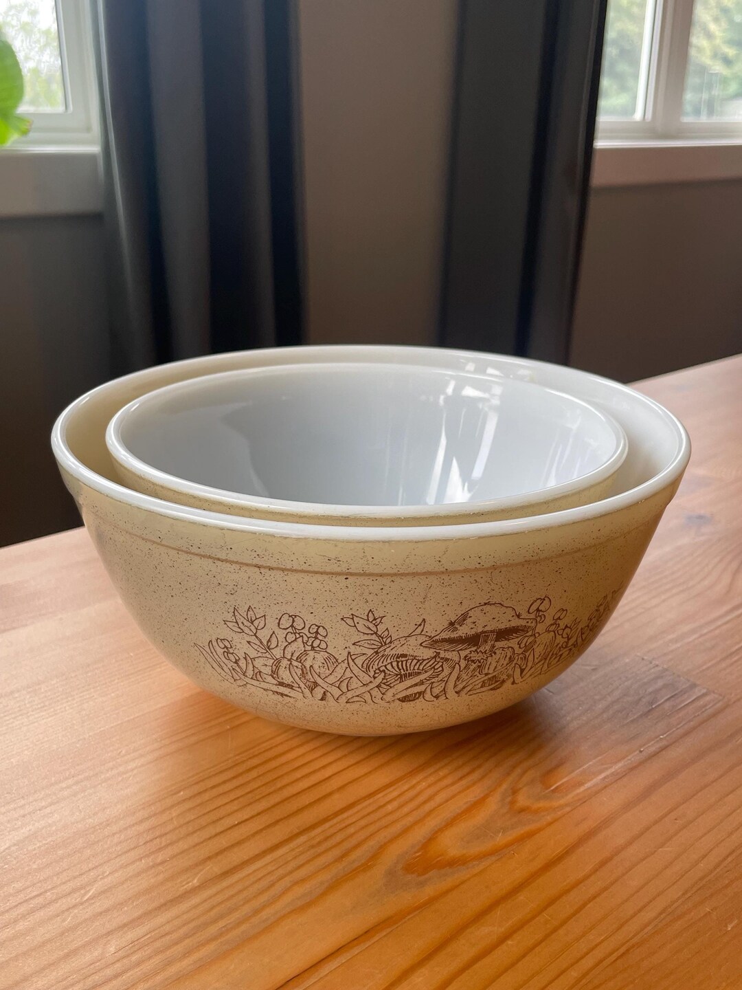 Vintage Pyrex Forest Fancies Mixing Bowls Set of 2, MCM 1980s Mushroom ...