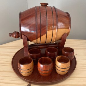 Vintage Wood Barrel Decanter Set With Wooden Shot Glasses | Rustic ...