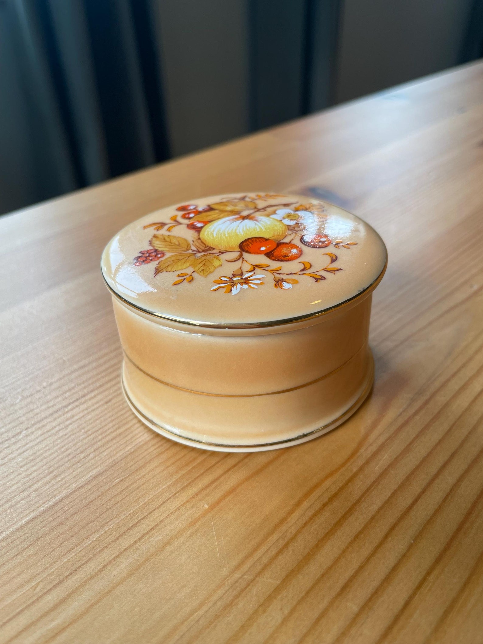 Vintage Sadler England "autumn Gold" Lidded Trinket Dish - 3" Diameter ...