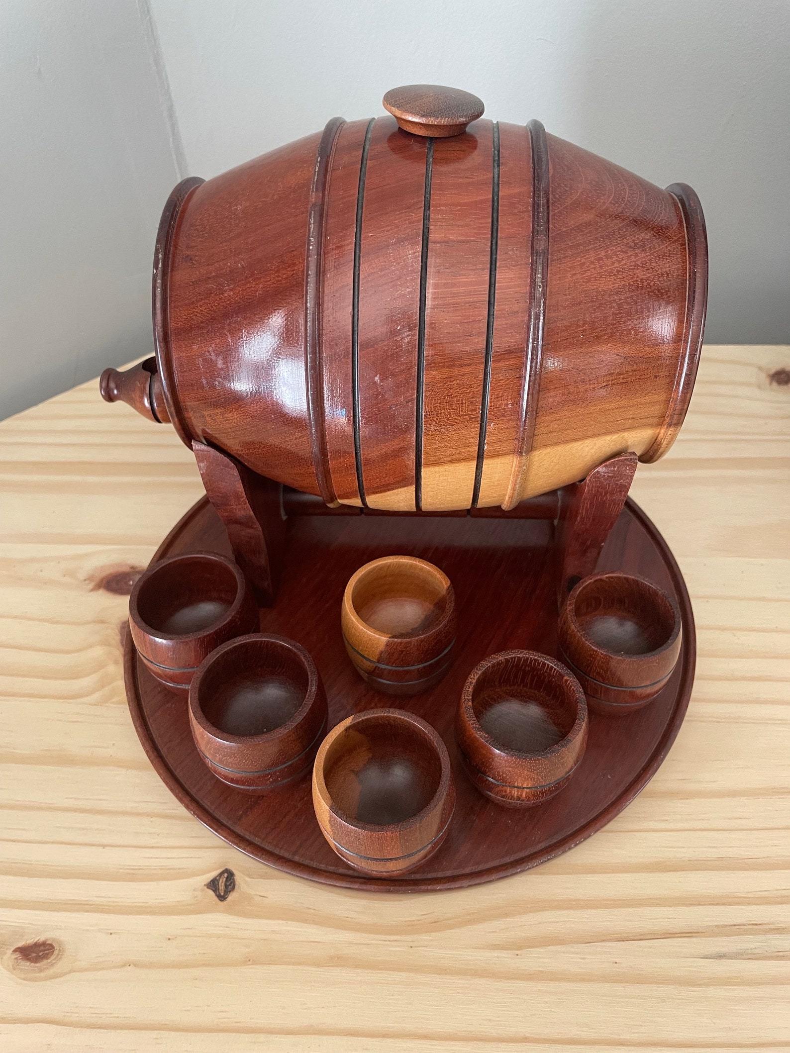 Vintage Wood Barrel Decanter Set With Wooden Shot Glasses | Rustic ...