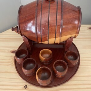 Vintage Wood Barrel Decanter Set With Wooden Shot Glasses | Rustic ...