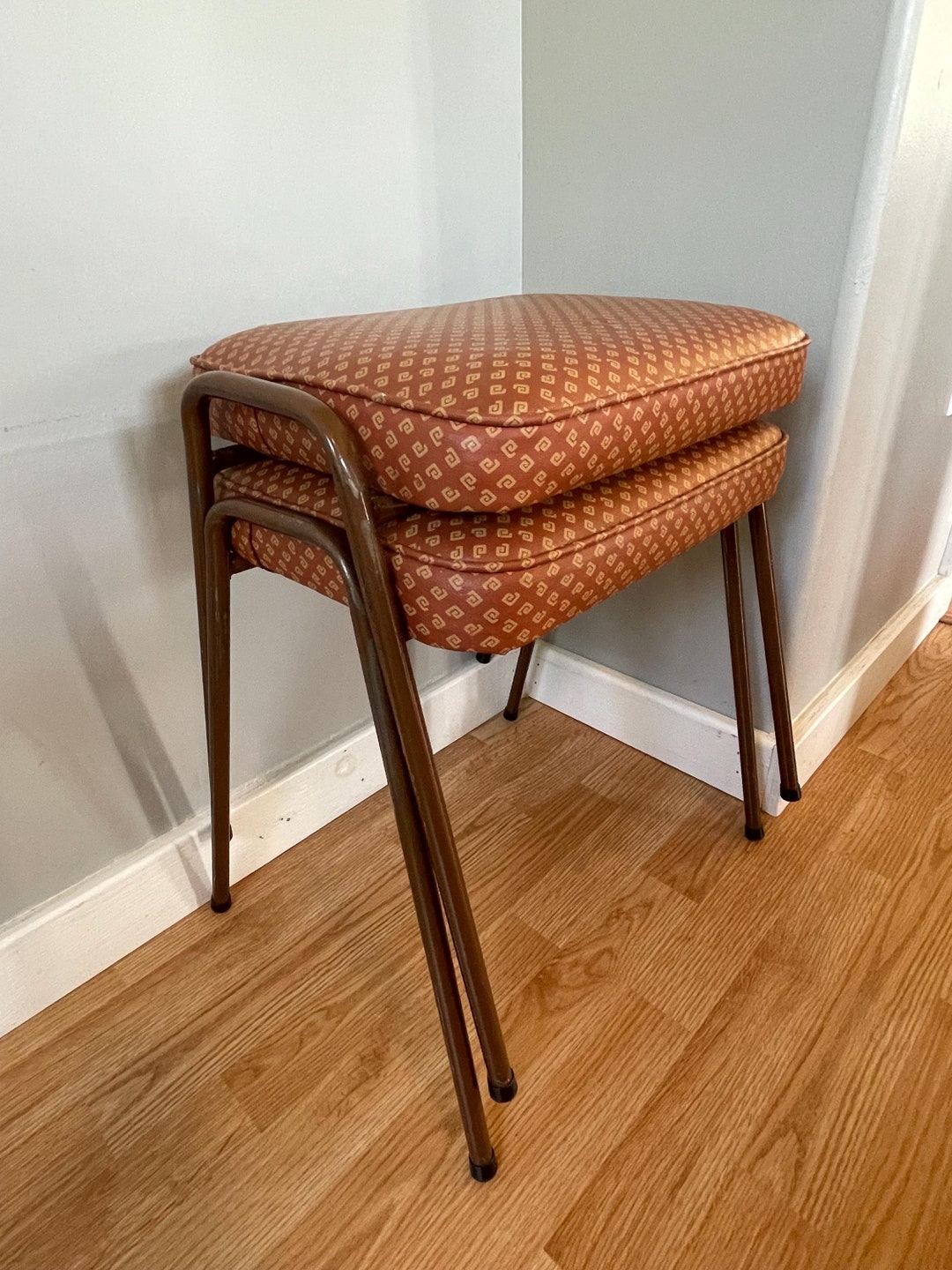Vintage Stacking Stools – Retro Orange Upholstery – Set of 2, Retro ...