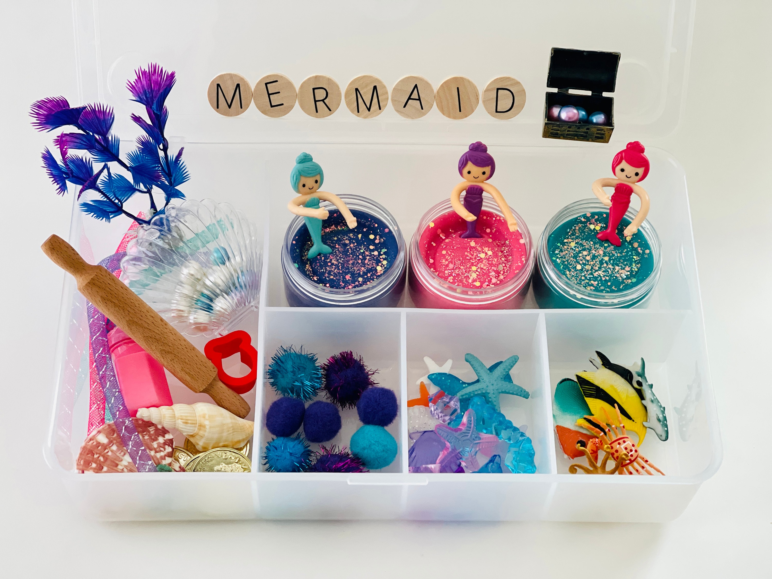 114-pc Mermaid Play Dough Kit, Sensory Kit, Sensory Box, Busy Box ...