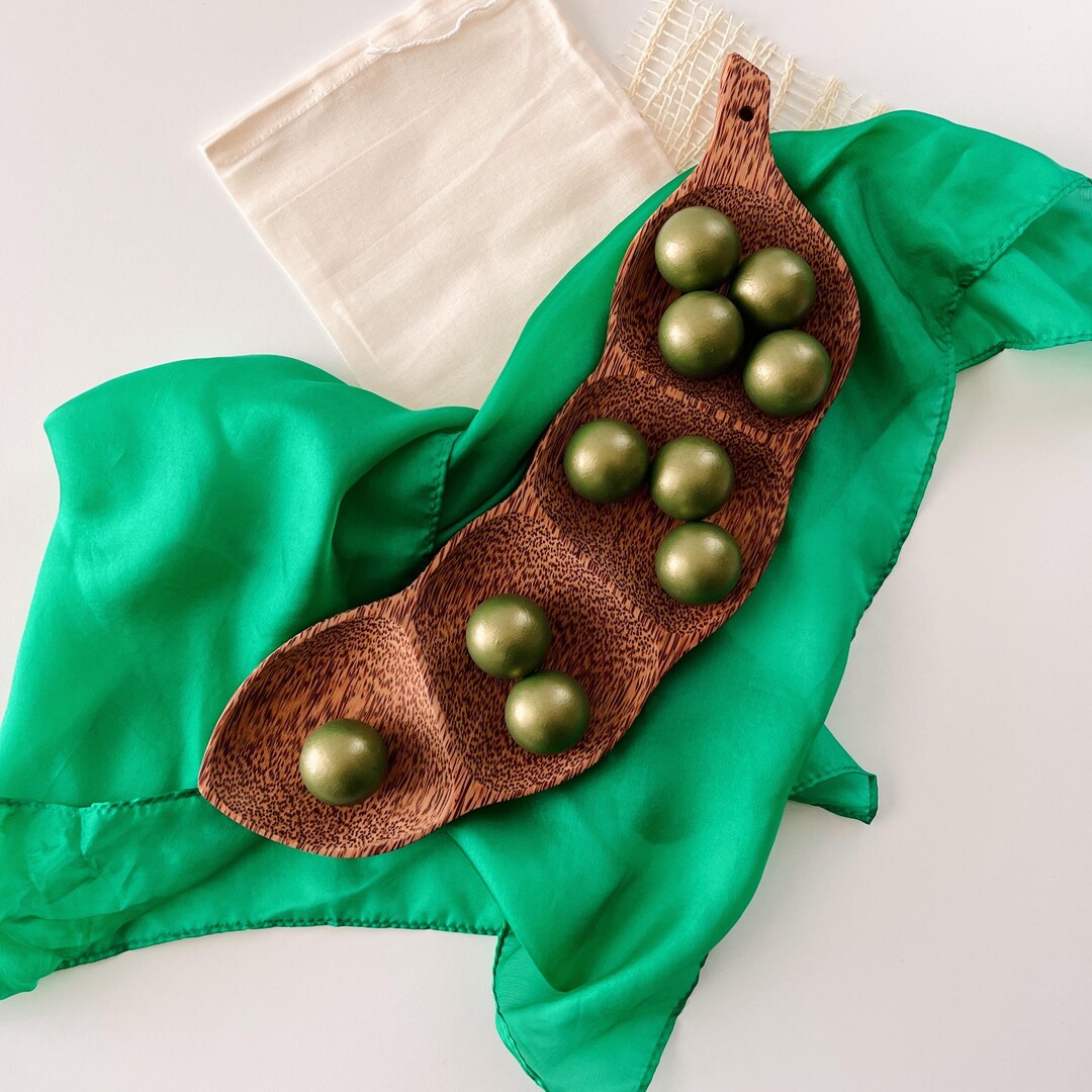Pea Pod Play Set: Wooden Sensory Bin With Hand-painted Peas - Etsy