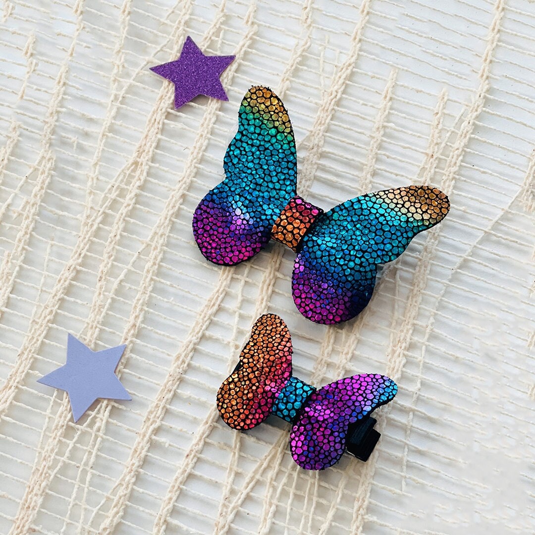 Rainbow Butterfly Hair Clips, Large Hair Clip, Leather Hair Clip ...