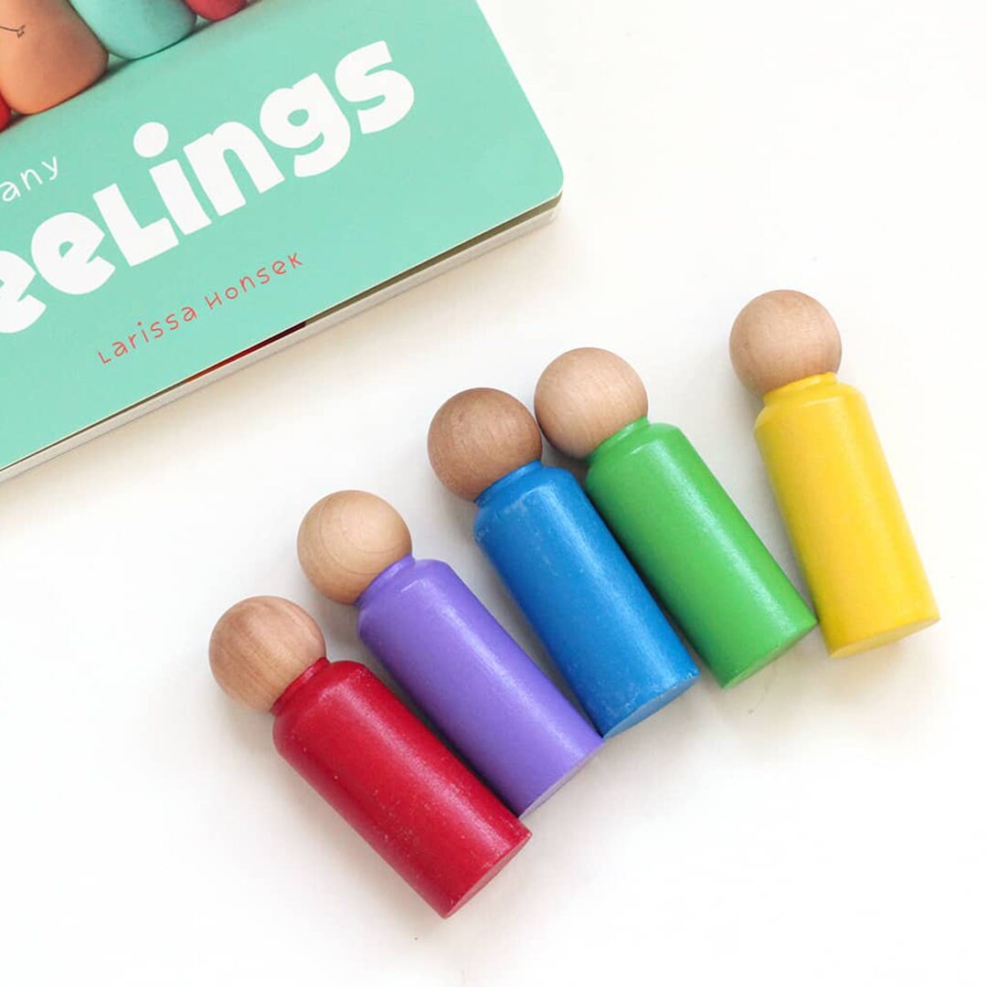 Montessori Wooden Peg Family: Rainbow Dollhouse Figures for Sensory ...