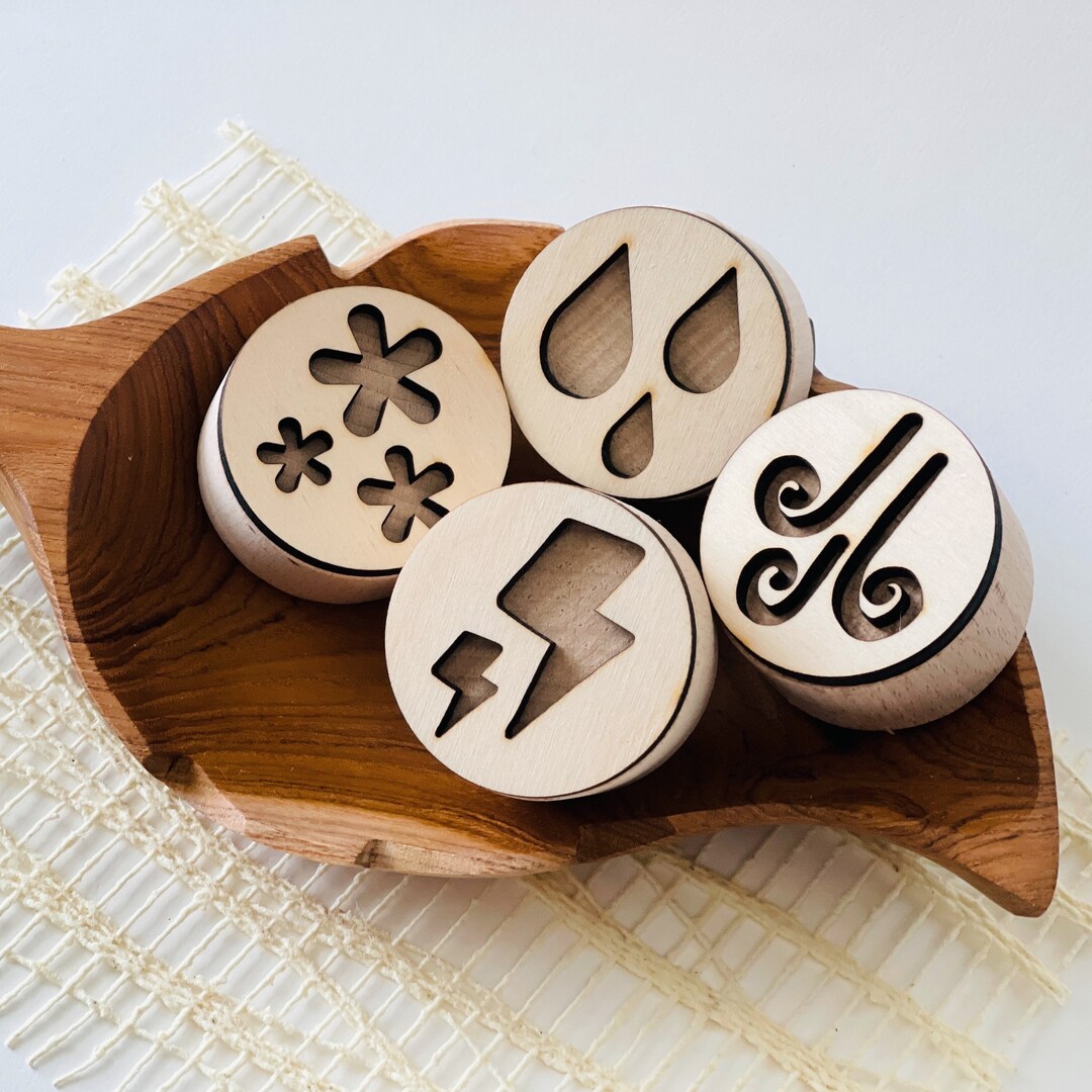 4-pc Eco-friendly Wooden Weather Stamp Set for Sensory Play and ...
