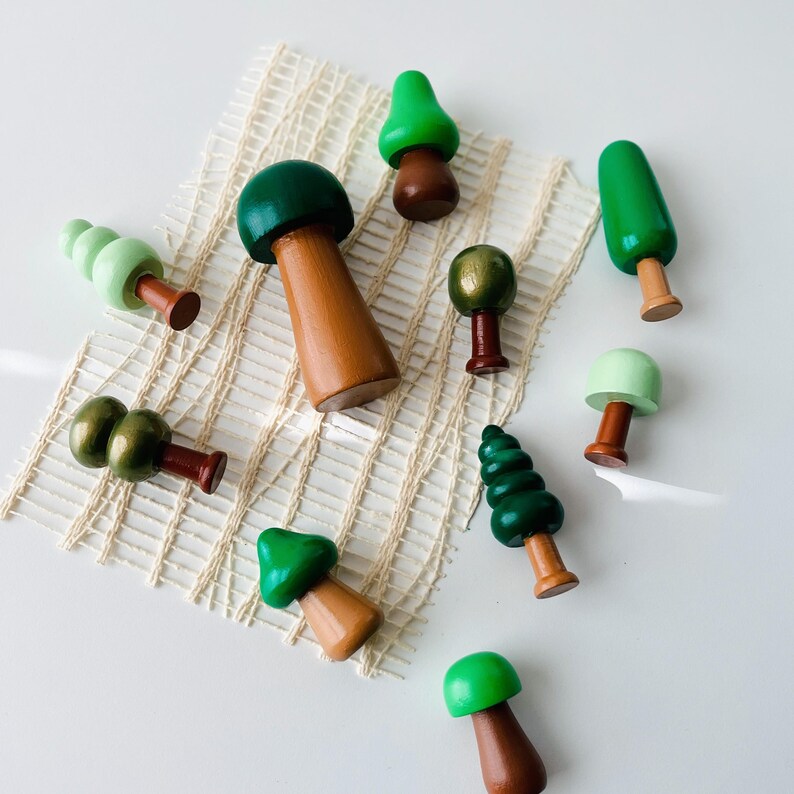 10 Mini Wooden Trees, Peg Dolls, Montessori Counting, Handmade Wooden ...