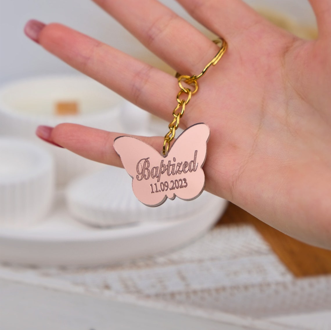 Personalized Baptism Gift Girl Keychain Favors for Guests, Recuerdos De ...