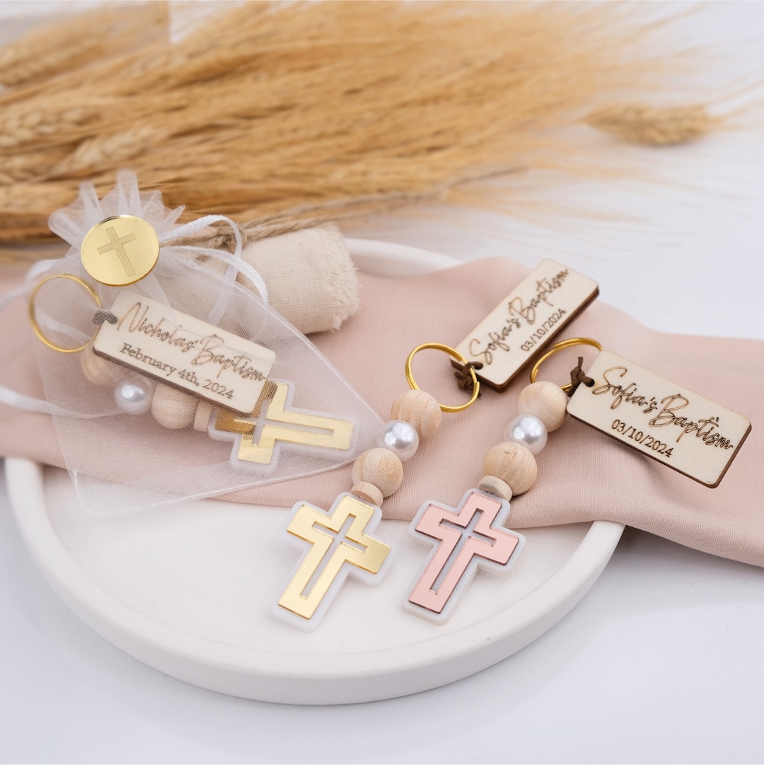 Personalized Baptism Cross Keychain Favors for Guest, Custom ...