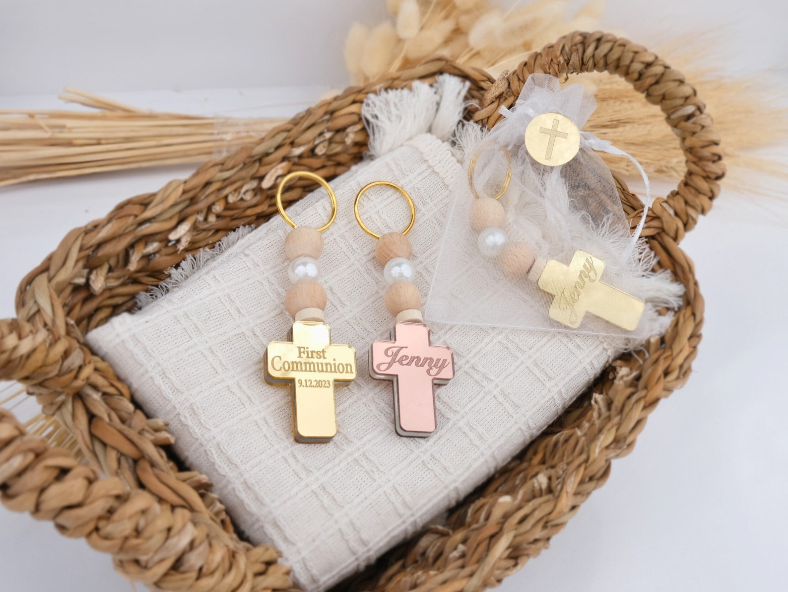 Personalized Cross Kecyhain Baptism Favors for Guests, Custom First ...