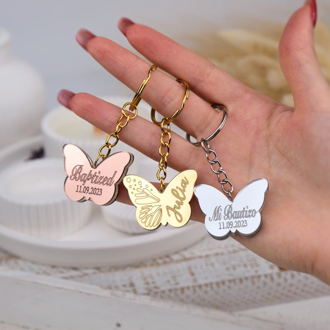 Personalized Baptism Gift Girl Keychain Favors for Guests, Recuerdos De ...