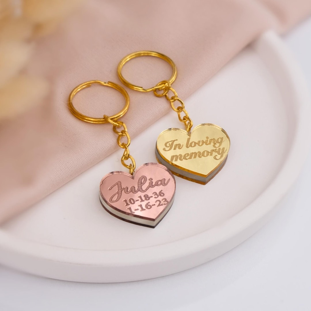 Personalized Memorial Heart Keychain | Funeral Remembrance Favors - Etsy