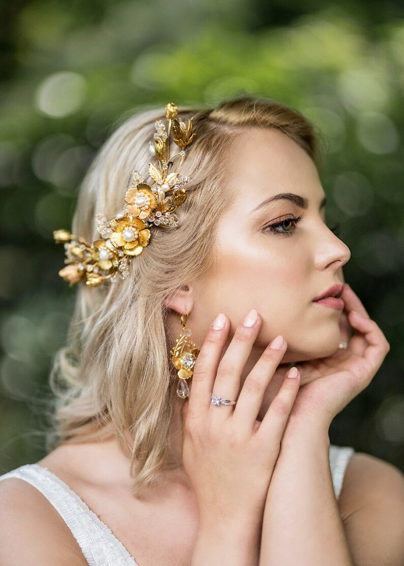 Bridal Flower Large Hair Comb ELLIE Gold - Etsy