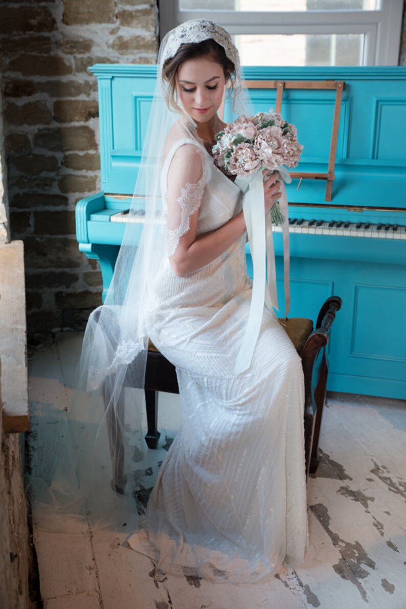 Wedding Veil ISABELLE - Silk Mantilla Veil With Pure Silk Lace and ...