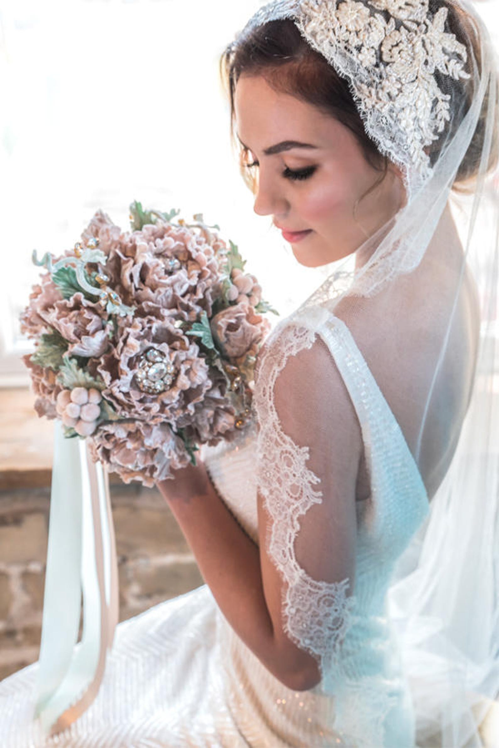 Wedding Veil ISABELLE Silk Mantilla Veil With Pure Silk Lace - Etsy