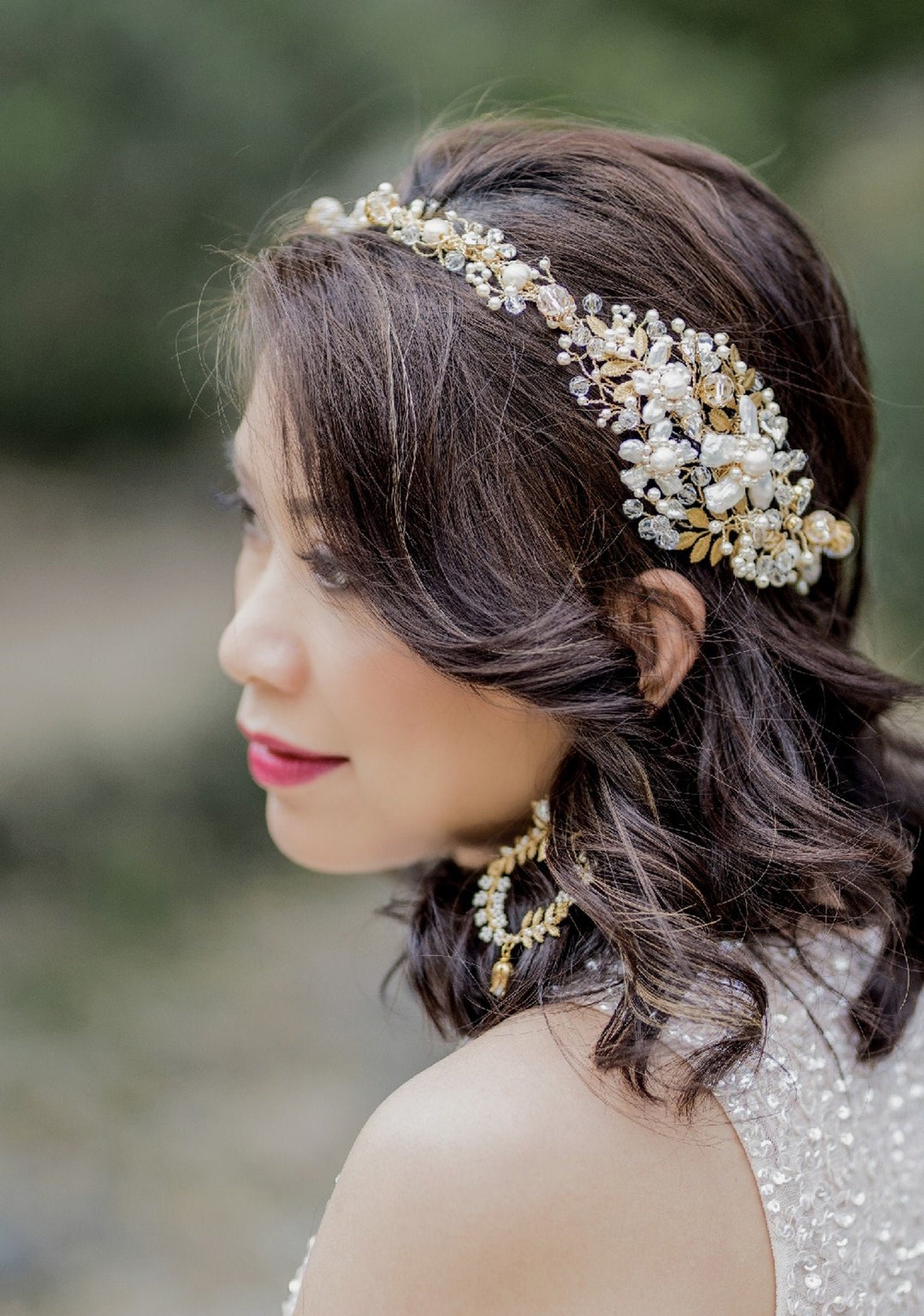 Wedding Tiara Full Crown Grecian Asymmetric Headband Bridal Floral ...