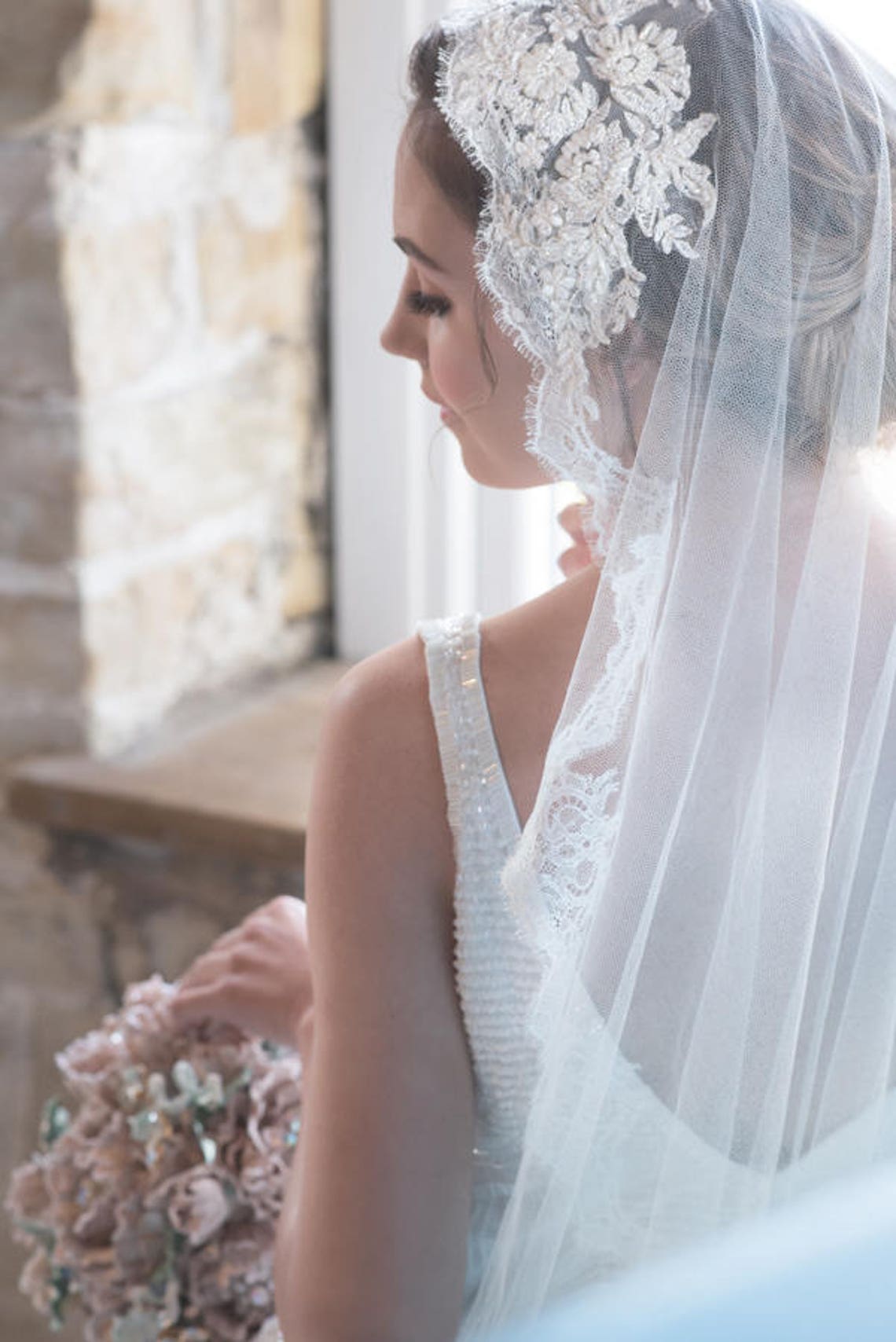 Wedding Veil ISABELLE Silk Mantilla Veil With Pure Silk Lace - Etsy