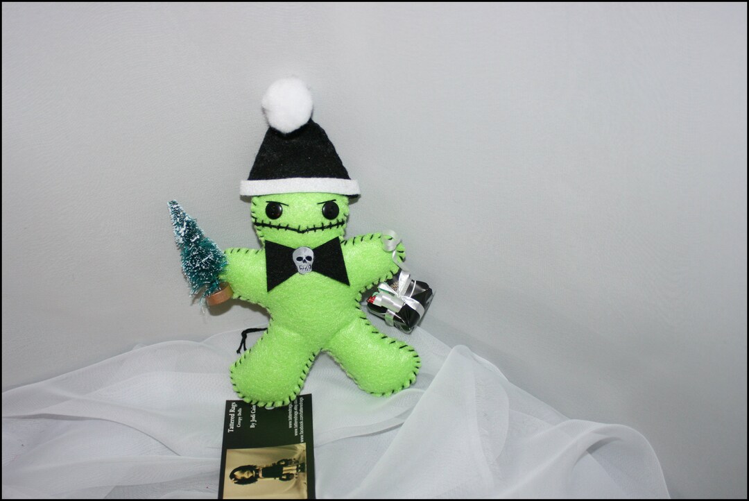 Grinch Christmas Tree Ornament Hand Stitched Doll Creepy Gothic Folk ...