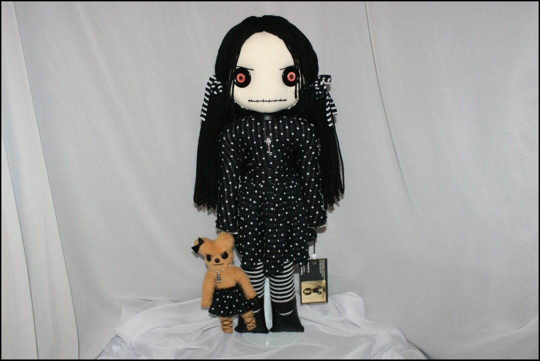 OOAK Hand Stitched Rag Doll With Teddy Bear Creepy Gothic Folk Art by ...