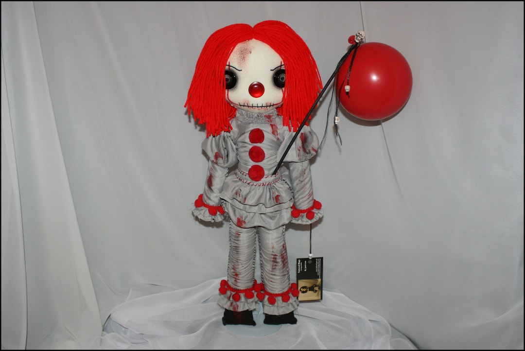 Pennywise Inspired Hand Stitched Clown Rag Doll Creepy Gothic Folk Art ...