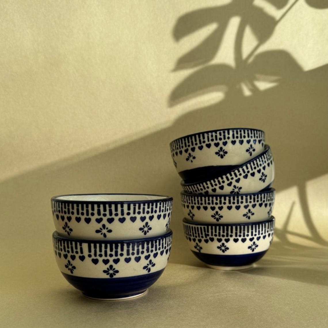 Blue Heart Ceramic Bowl, Hand Painted Heart Motif Bowl, Decorative Bowl ...