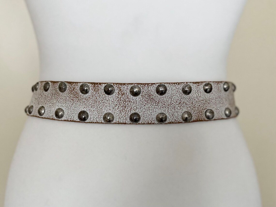 Vintage Studded Red Label Western Cowboy Belt off White Distressed ...
