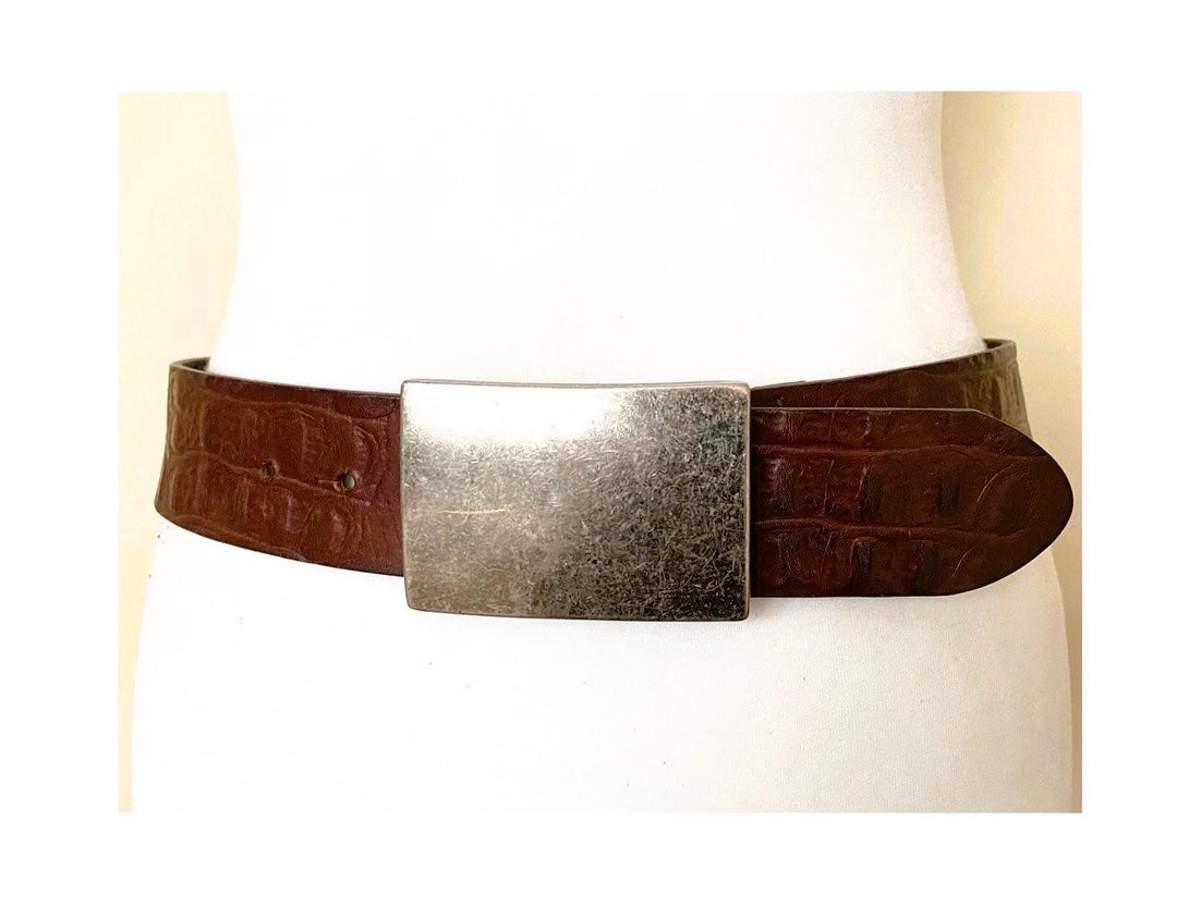 Vintage 90s SADDLER Embossed Leather Belt Heavy Metal Buckle Leather ...