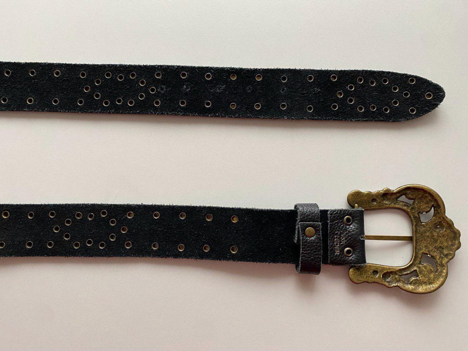 Vintage 80s 90s Studded Western Cowboy Rocker Leather Belt Gothic Black ...