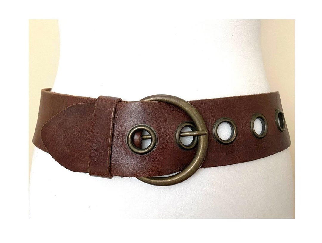Vintage Grommets Wide Leather Belt Brown Wide Thick Leather Belt With ...