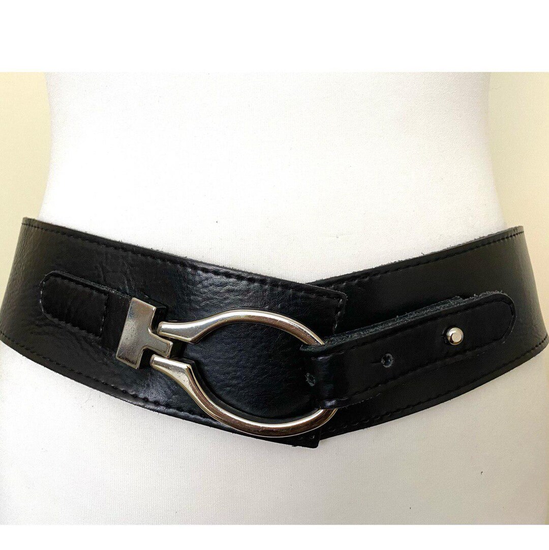 Vintage Wide Black High Low Waist Leather Belt, 34-34,6"/86-88cm - Etsy