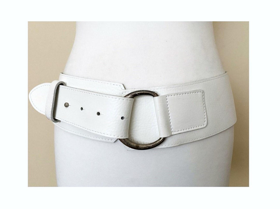 Vintage Extra Wide Leather Belt Street One High Low Waist White Wide ...