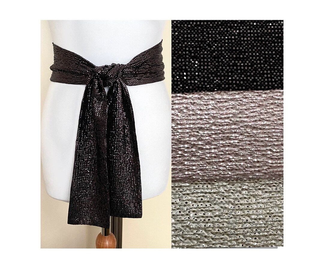 Sequin Evening Wedding Sash Wide Soft Sequin Sash Shiny Silver Ivory ...