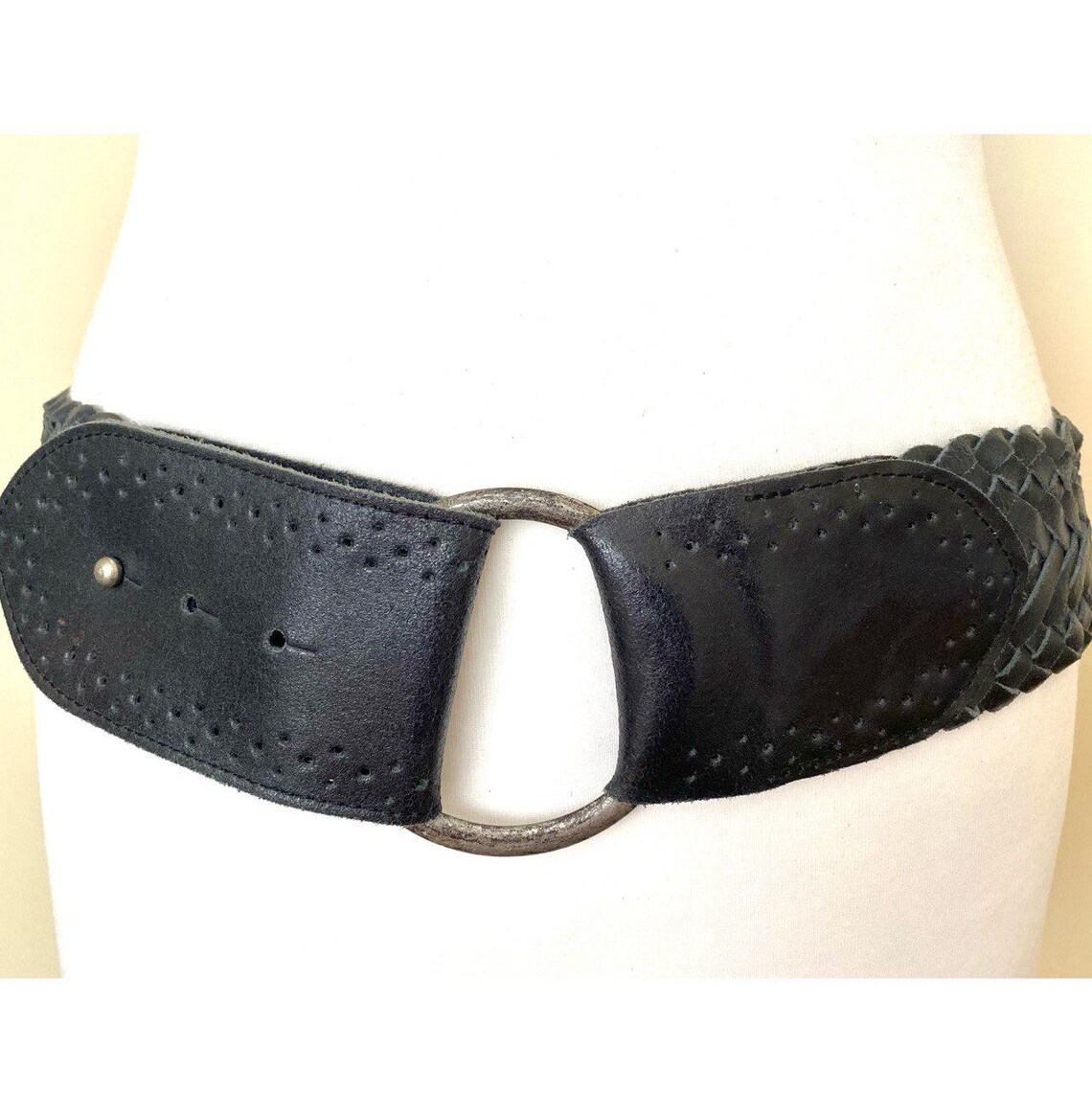Vintage Wide Very Dark Blue Braided Leather Belt, Size L - Etsy