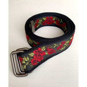 Jeans Men's Women's Black Cotton Ribbon Belt Folk Red Green Jacquard ...