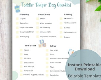 Baby Diaper Bag Checklist Printable, Diaper Bag Planner, Diaper Bag ...