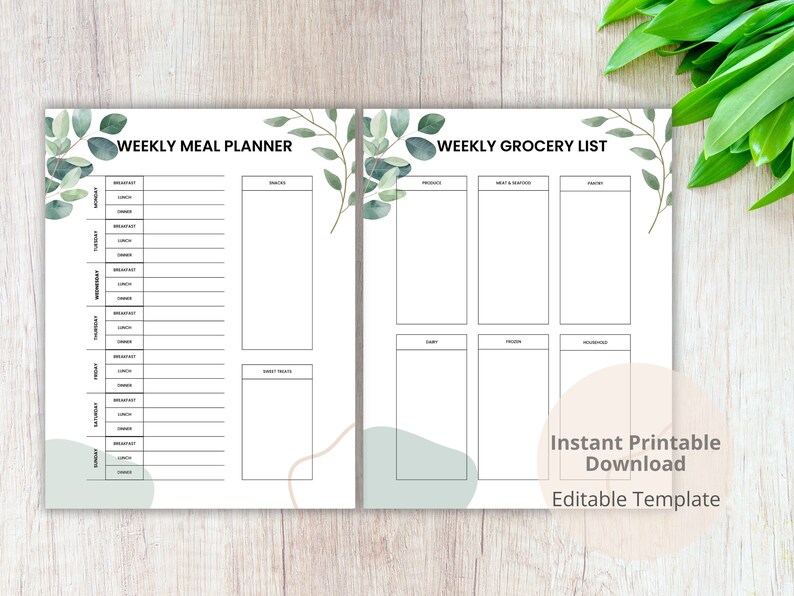 Weekly Meal Planner With Grocery List, Printable Weekly Meal Planner ...